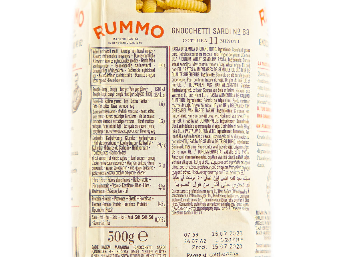 Rummo Gnocchetti Sardi N°63, Nudeln aus Hartweizengrieß ohne Ei (vegan