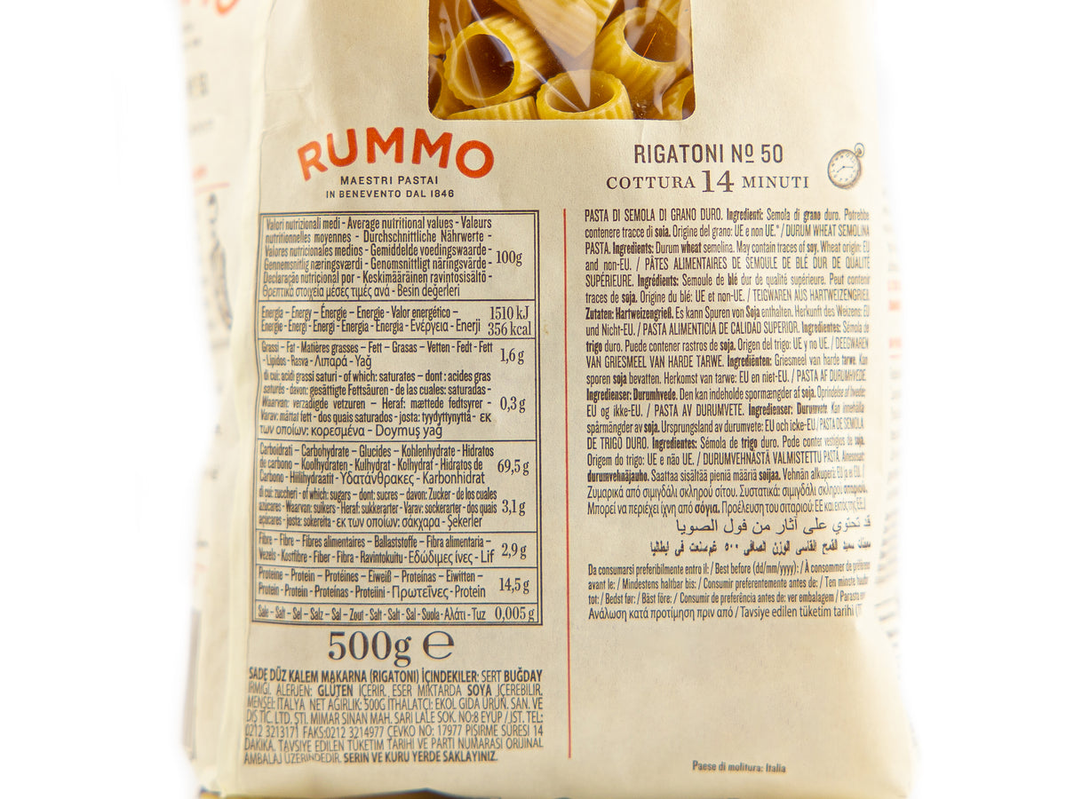 Rummo Rigatoni N°50, Hartweizengrießnudeln vegan